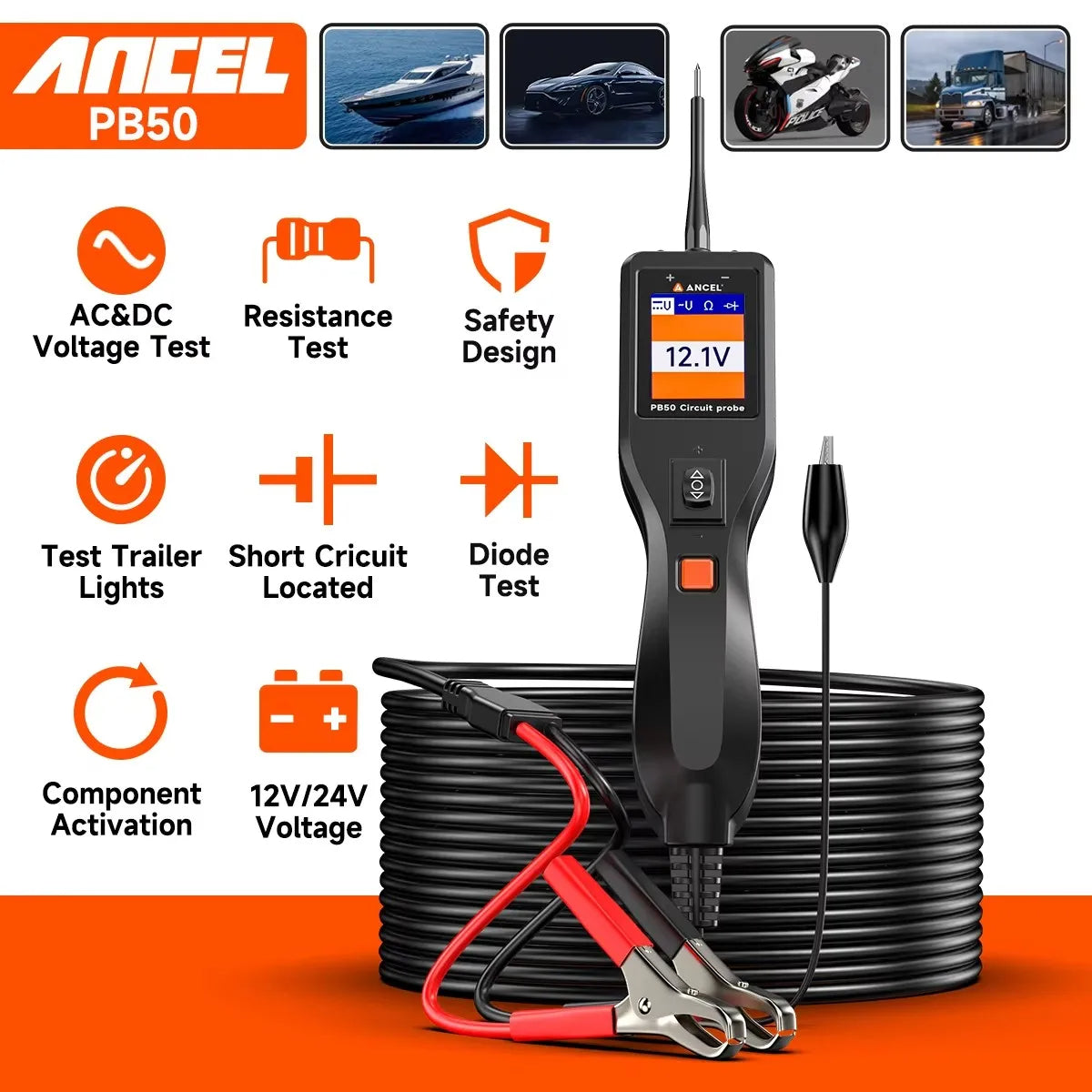 ANCEL PB50 12V/24V Power Probe Automotive Circuit Tester Electrical Di ...