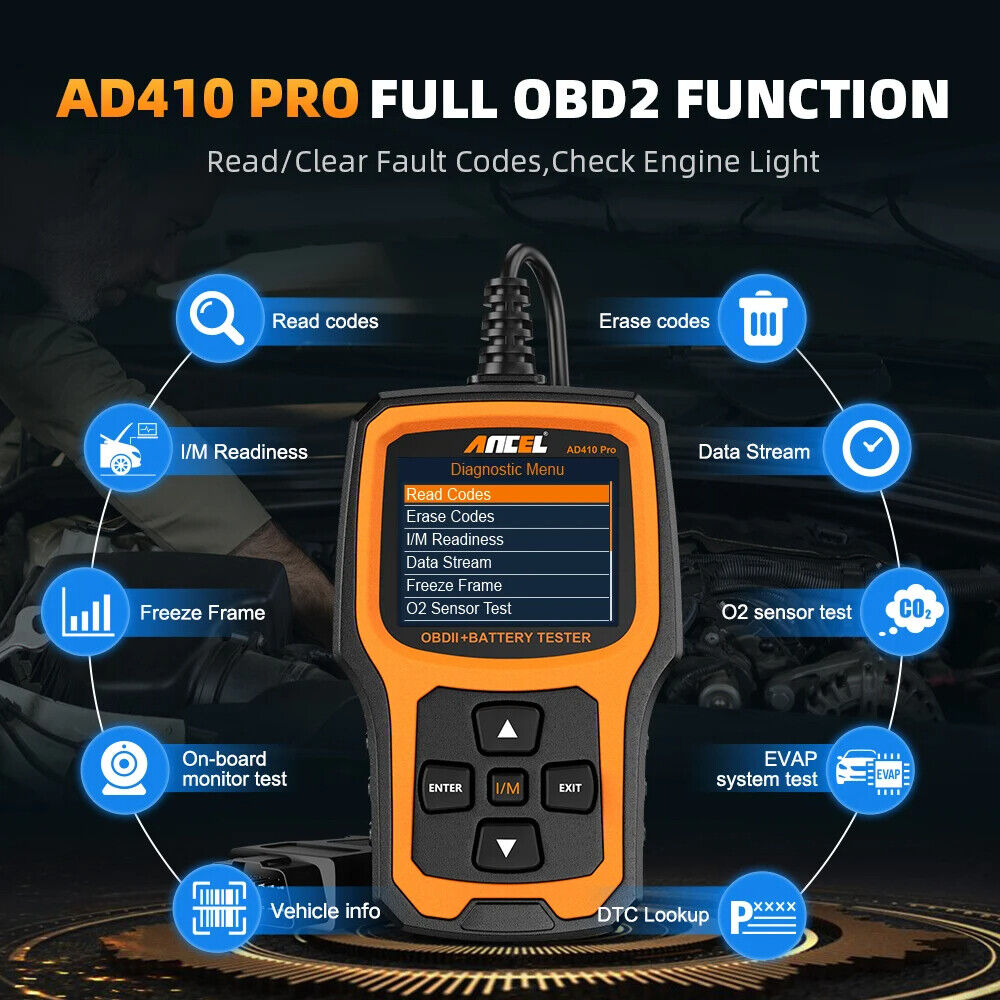 ANCEL AD410 PRO OBD2 Scanner 6V 12V Car Battery Tester 2 in1 Car Diagn ...