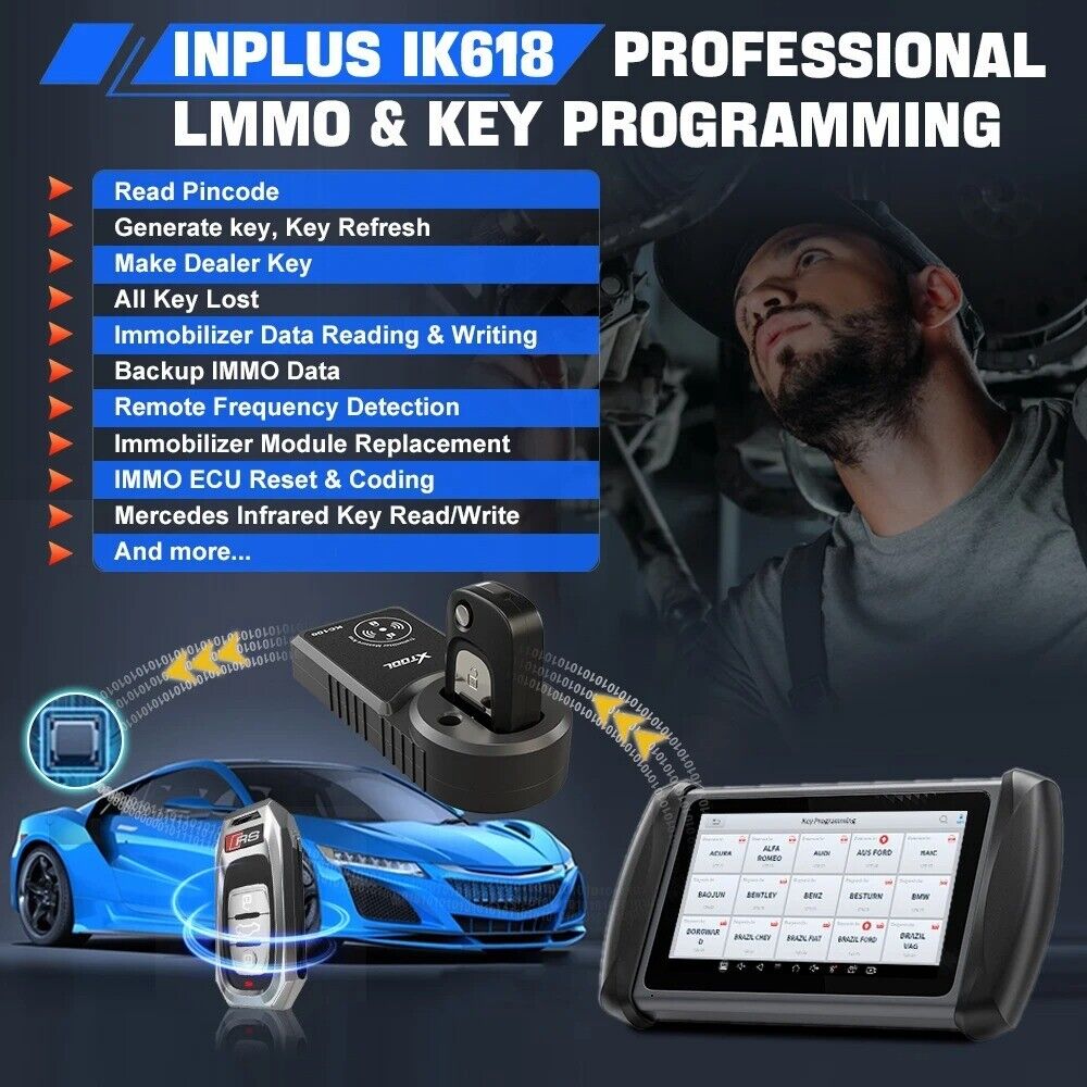 XTOOL InPlus IK618 With KC100 OBD2 Automotive Scanner IMMO Key Program ...