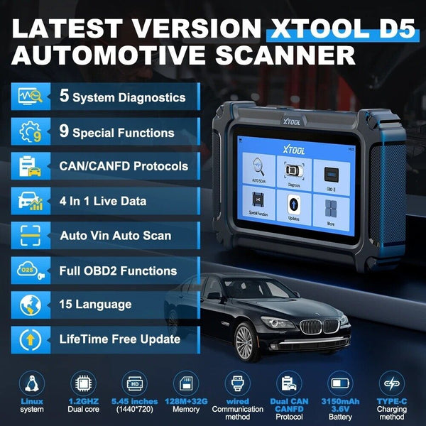 XTOOL D5 Car Diagnostic Tools Gearbox ABS EPB Airbag Engine 5 System S ...