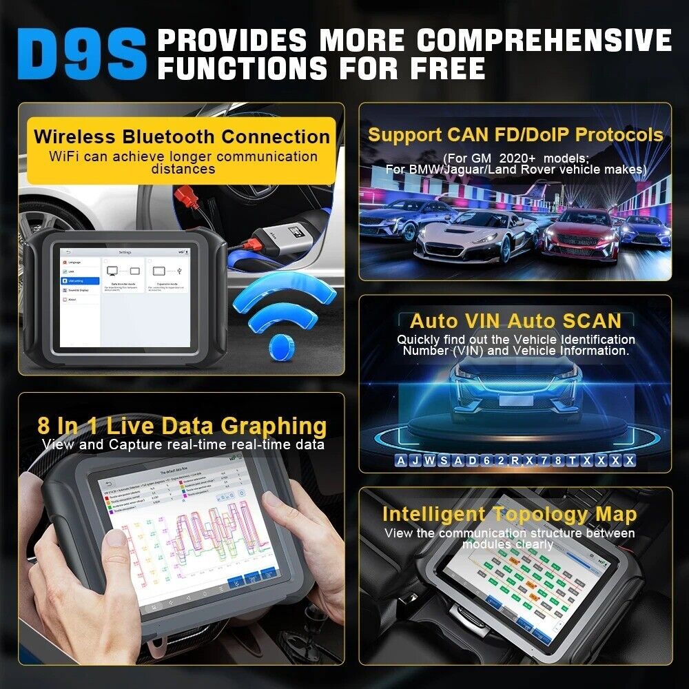 XTOOL D9 D9S Full System Car Diagnostic Tool Bi-Directional Control EC ...