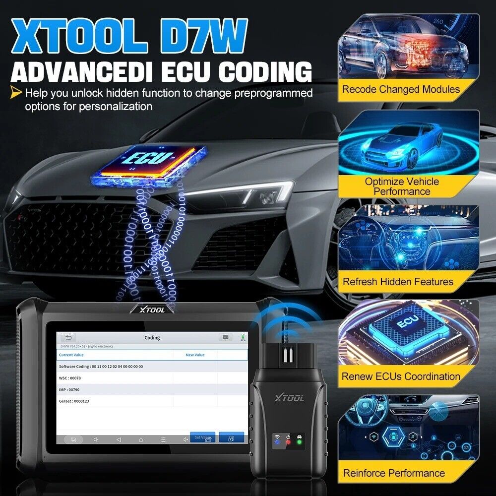 XTOOL D7W Bluetooth Diagnostic Tool Bidirectional Scanner Advanced ECU ...