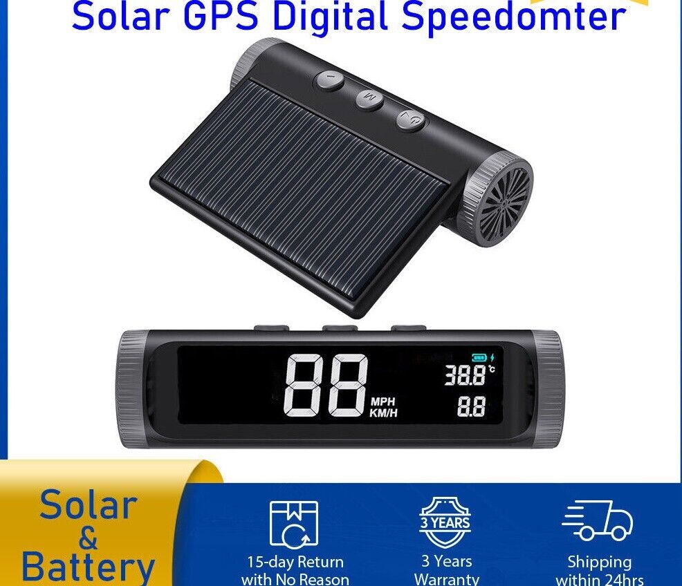 Updated Solar-powered GPS HUD S200 Wireless Digital Speedometer KMH MP ...
