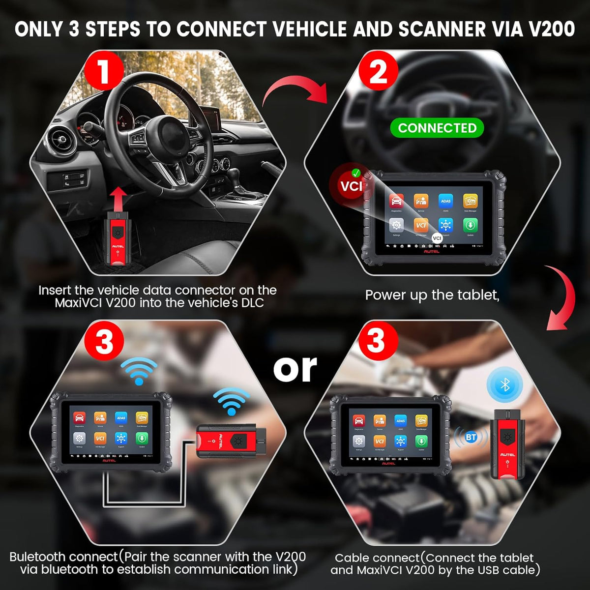 Autel MaxiVCI VCI200 Bluetooth OBD2 Connector Diagnostic Adapter MS 90 ...