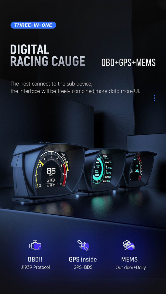 V61 Car On-board Computer 3 IN 1 HUD OBD2 Gauge GPS Speedometer Inclin ...