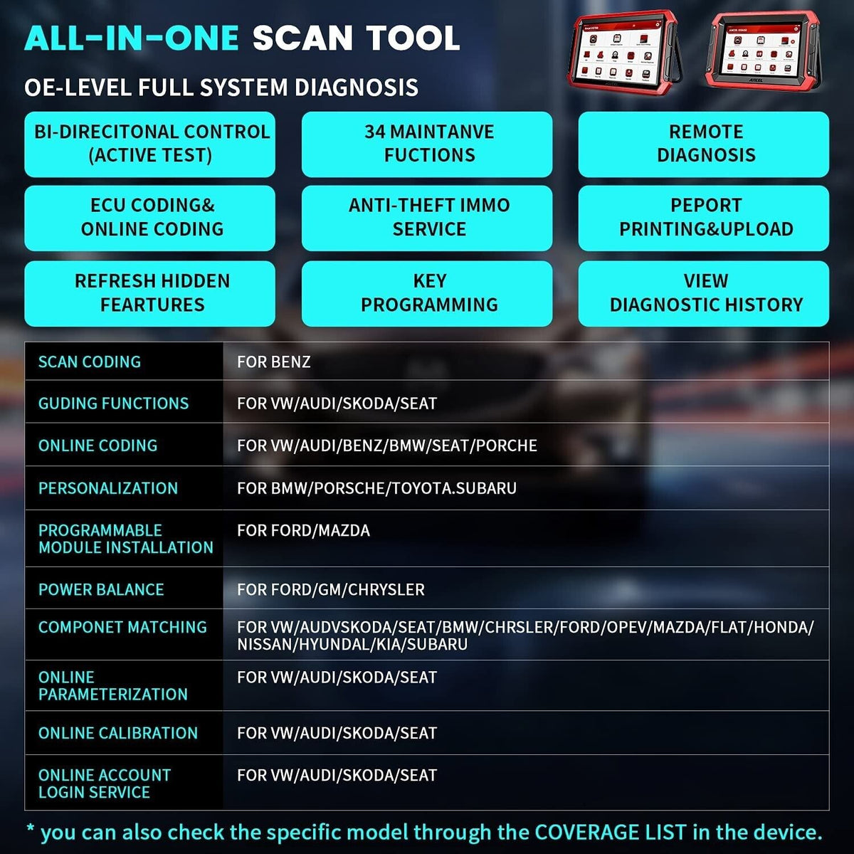 ANCEL DS700 OBD2 Professional Diagnostic Tools Full System Free Update ...