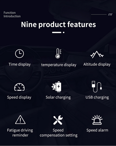 Wireless Car HUD HEAD-UP DISPLAY Solar Panel Digital Speedometer Unive ...